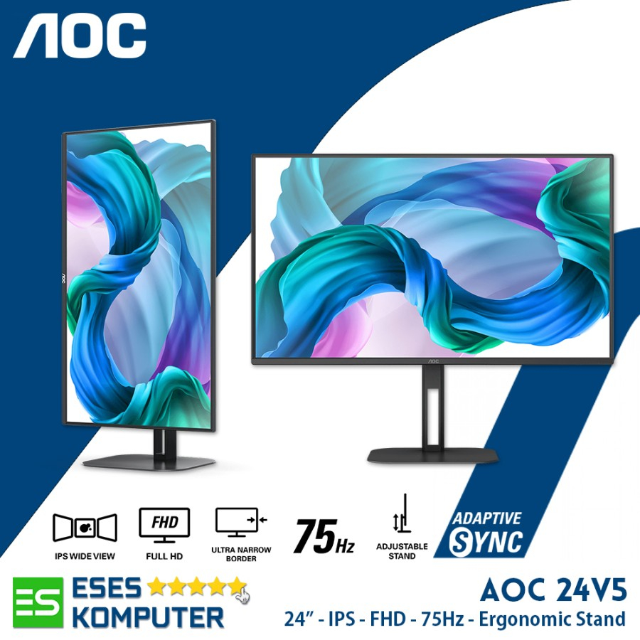Jual Monitor AOC 24V5 24" FHD IPS 75Hz 4ms Adaptive Sync Adjustable ...