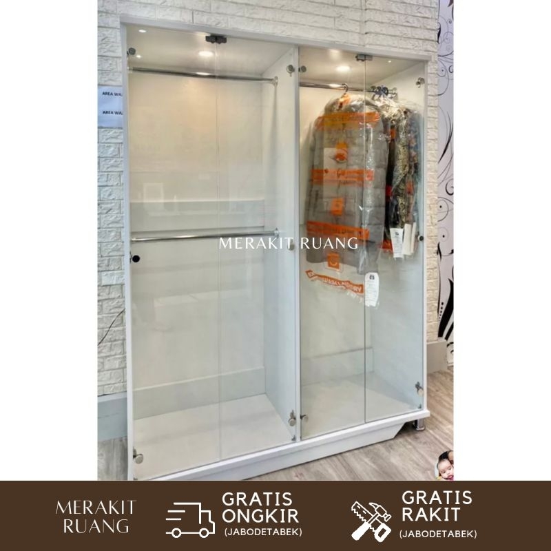 Jual Lemari Display Kaca Baju Gantung Bonus Downlight | Shopee Indonesia