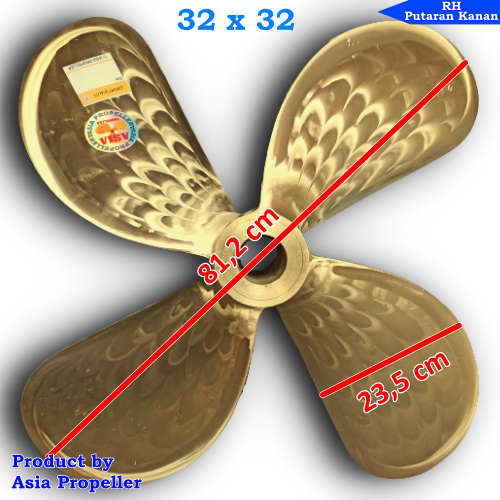 Jual Propeller / Baling baling kapal Kuningan Daun 4 ukuran 32 x 32 Putaran Kanan (RH) - Asia ...