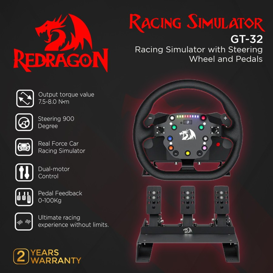 Jual Redragon Racing Simulator with Steering Wheel and Pedals - GT-32 ...