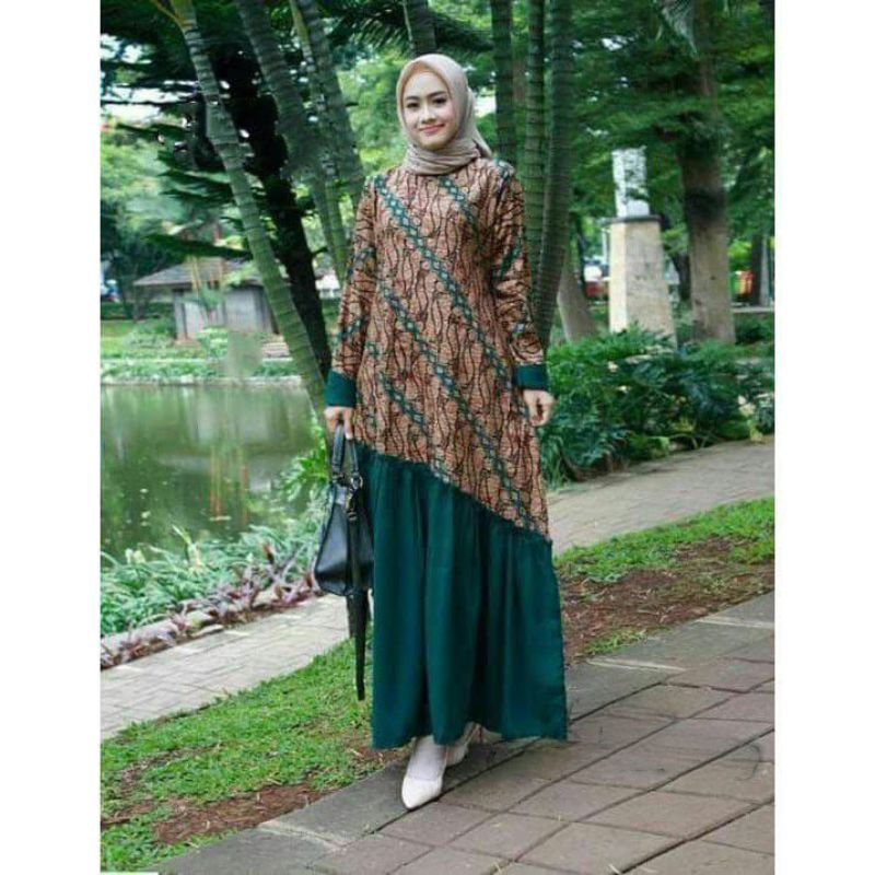 Jual gamis batik baju batik muslimah batik kombinasi ⠀⠀⠀⠀ | Shopee ...