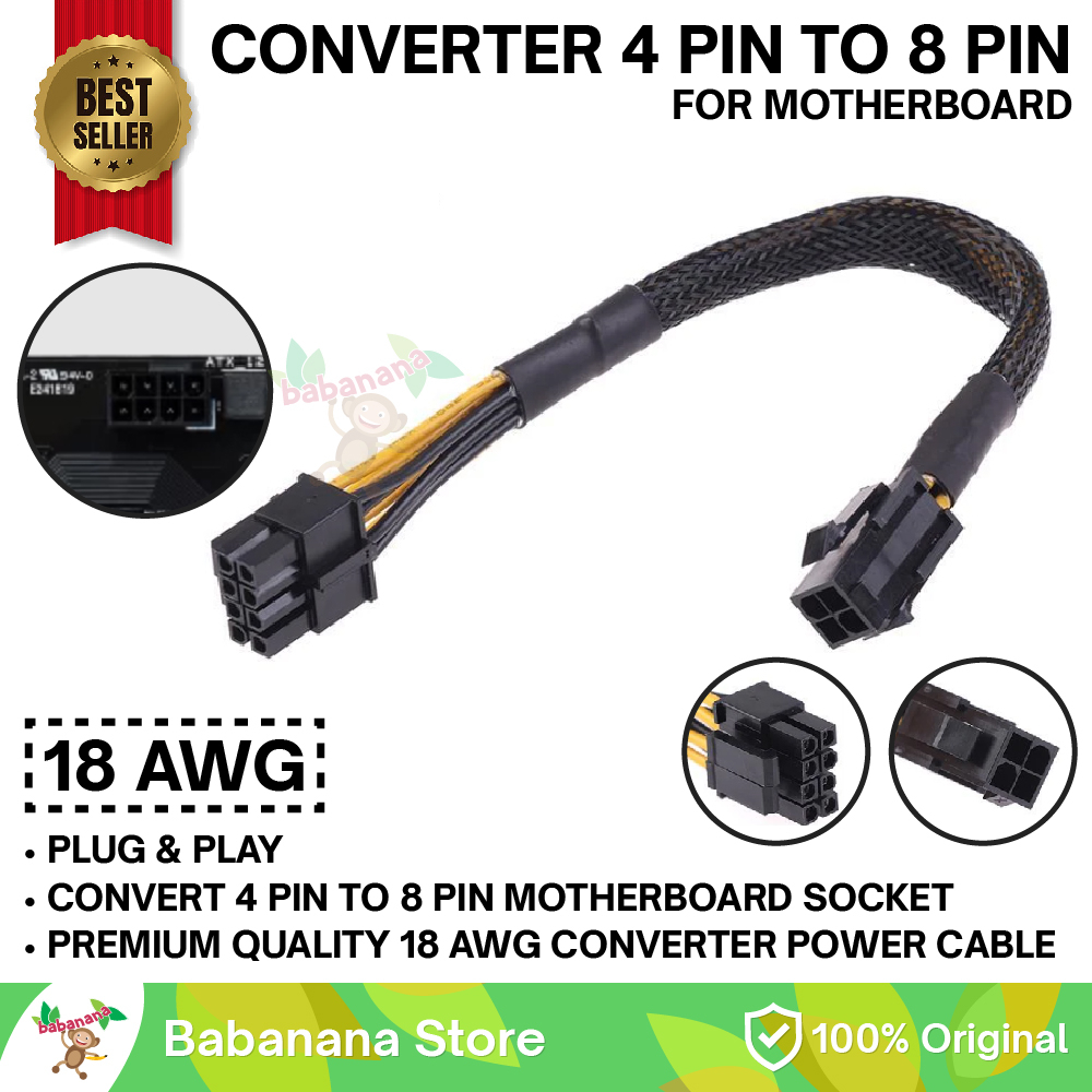 Jual Kabel Power atx 4 to 8 pin sleeved 4+4 motherboard cpu konverter ...