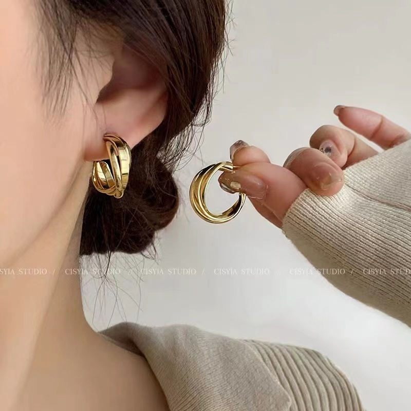 Jual anting-anting Korean Style Simple Fashion Retro Metal Semicircle ...