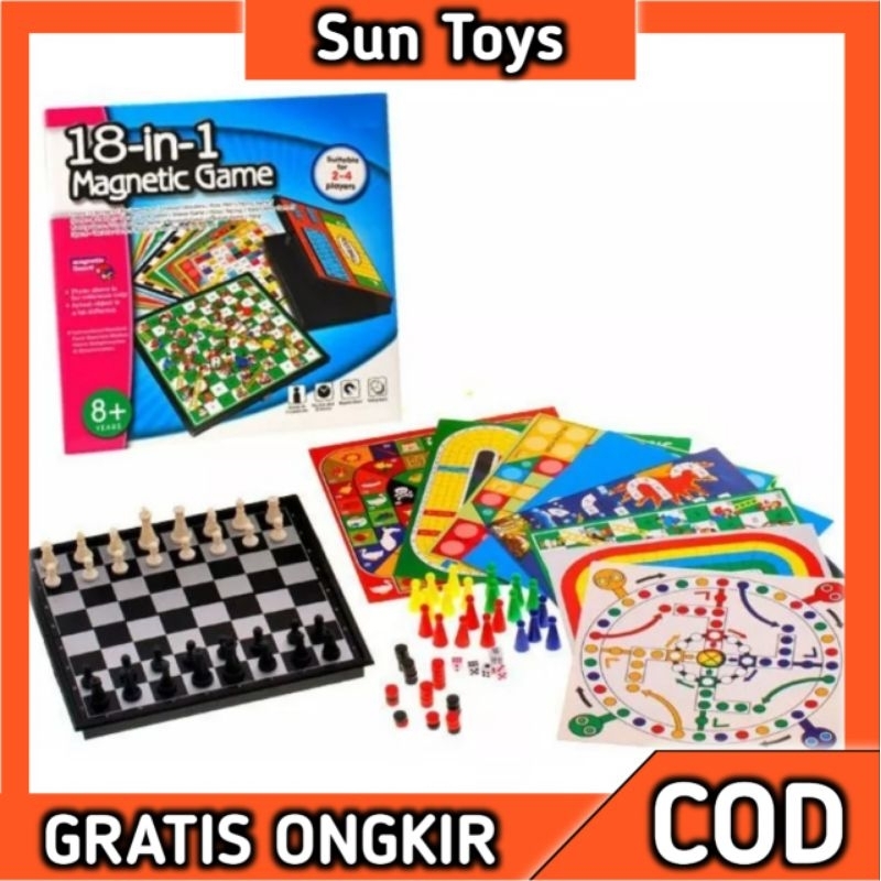 Jual Mainan Magnetic Board Game 18in1 Ludo - Hama - Ular tangga mainan ...