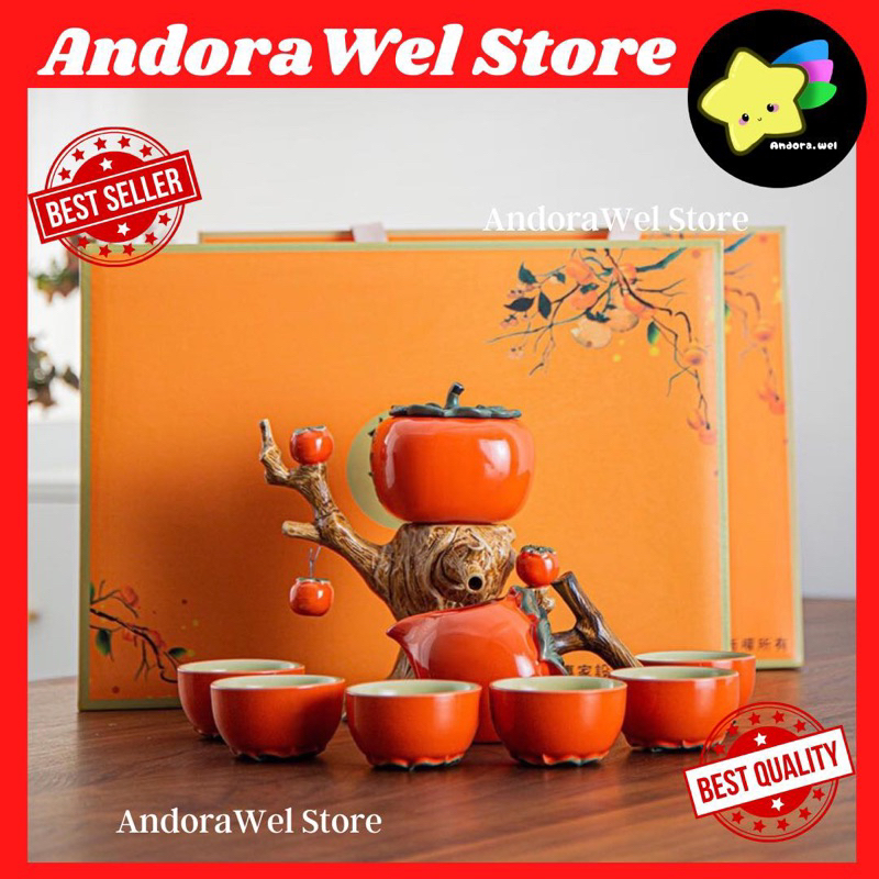 Jual Porcelain Rotating Premium Tea set Motif Labu Pumpkin 9 in 1 ...