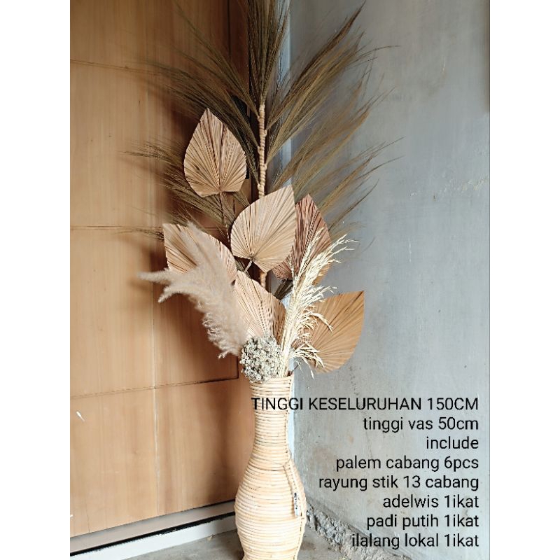 Jual set bunga kering rustic dekorasi ruangan + vas rotan | Shopee ...