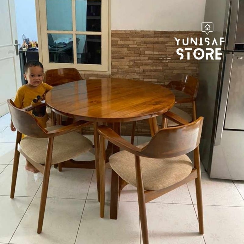 Jual Set Meja Makan Bundar Kayu Jati 4 Kursi | Shopee Indonesia