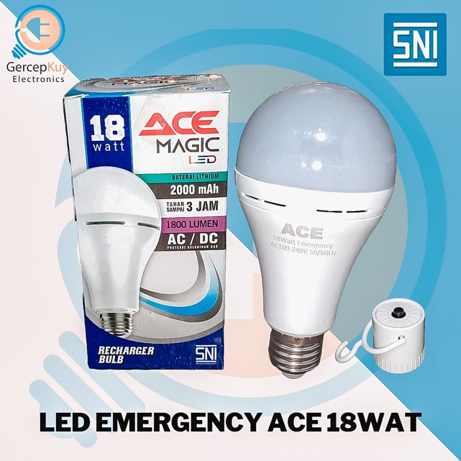Jual Lampu Bohlam LED Emergency 18 Watt ACE + Fitting E27 Putih ...