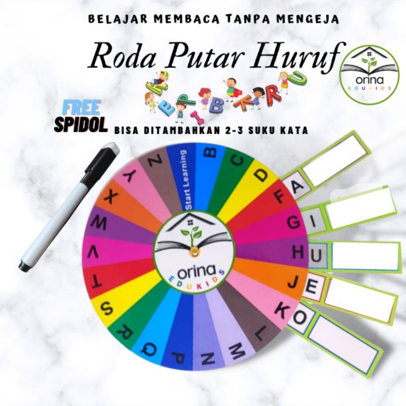 Jual Roda Pintar Membaca Huruf Baca Kata Anak Paud TK SD Gratis Spidol ...