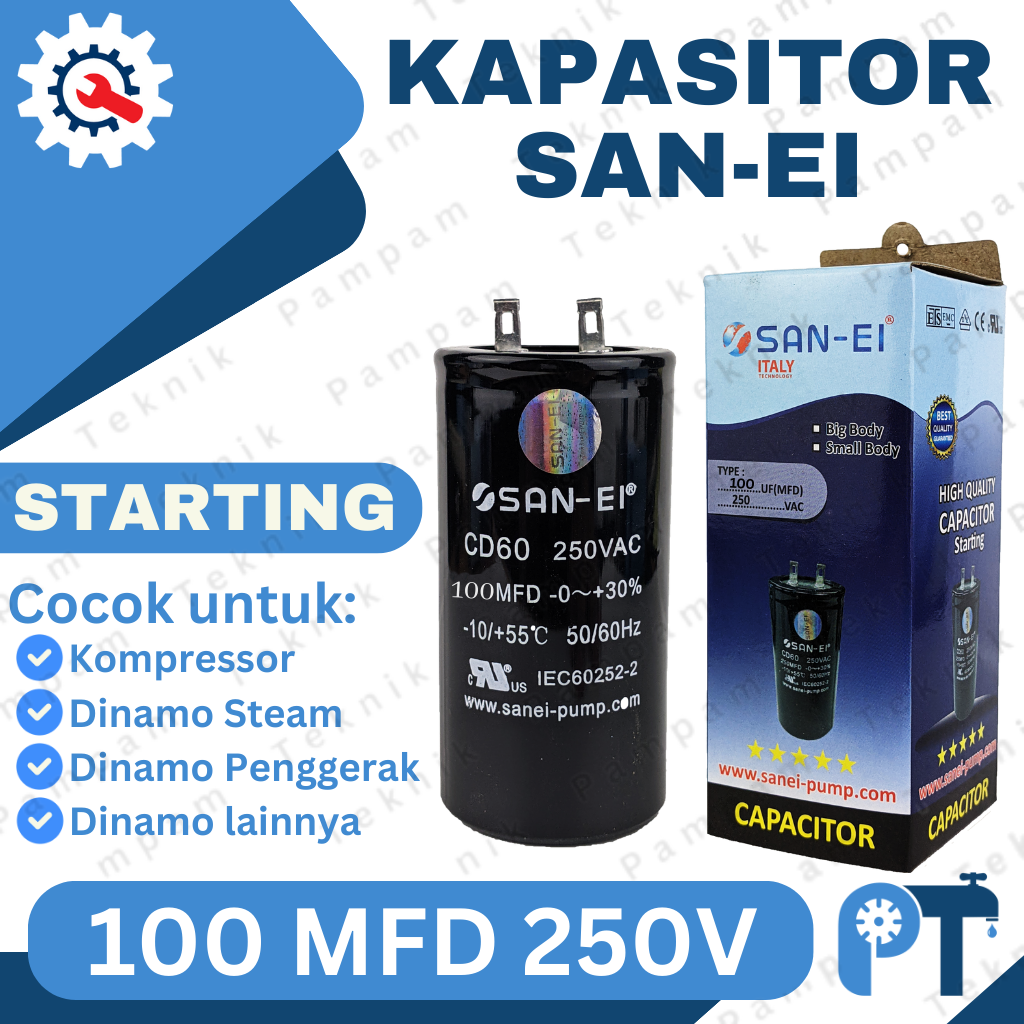Jual KAPASITOR STARTING 100MFD 250V SAN-EI SOKET CAPACITOR START SANEI 100 MFD 250V CAPASITOR ...