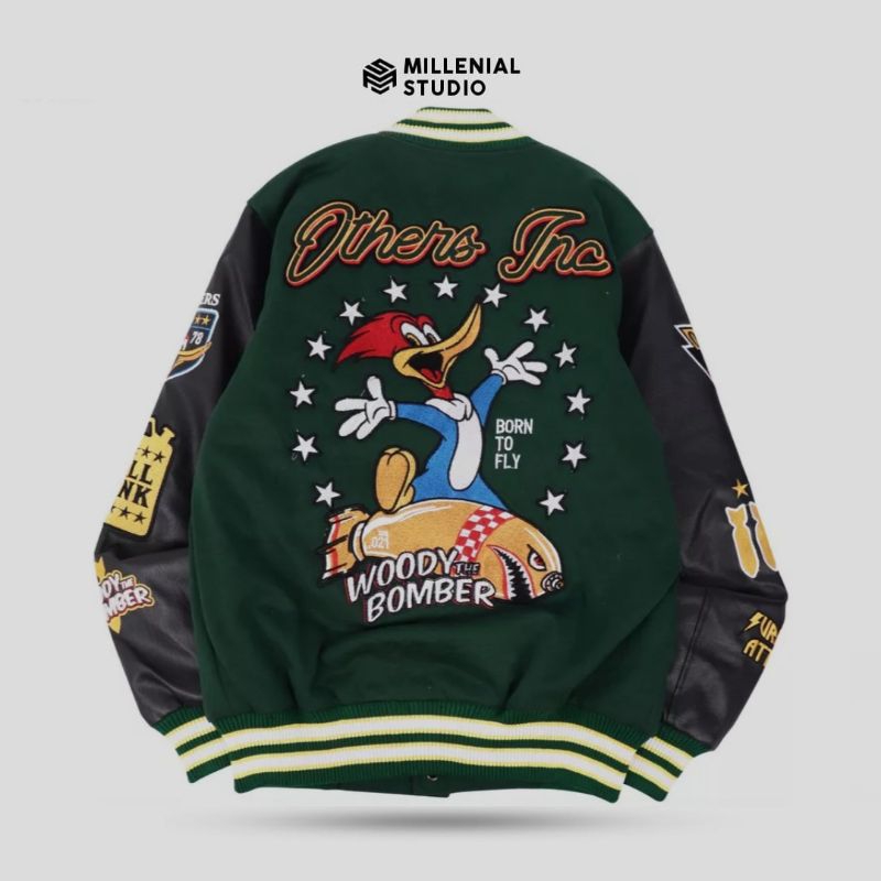 Jual Varsity Jacket Woody Bomber Attack Green Bordir Original Jaket ...