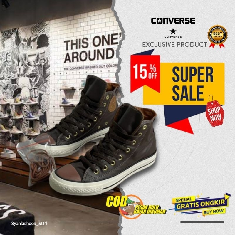 Jual Sepatu Converse All star High Leather/Kulit Black Brown Premium ...