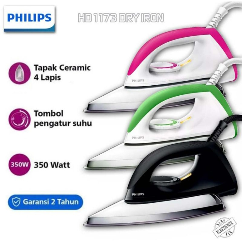 Jual PHILIPS - Setrika Listrik HD-1173 | Setrika Baju Dry Iron Gosokan ...