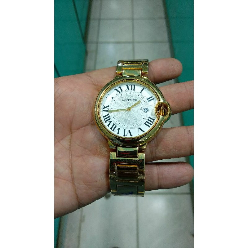 Jual jam tangan pria cartierr quartz jam klasik pria gold jam fashion ...
