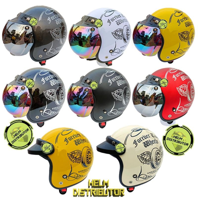 Jual HELM BOGO DEWASA MOTIF KACA CEMBUNG SILVER PELANGI HITAM BENING ...