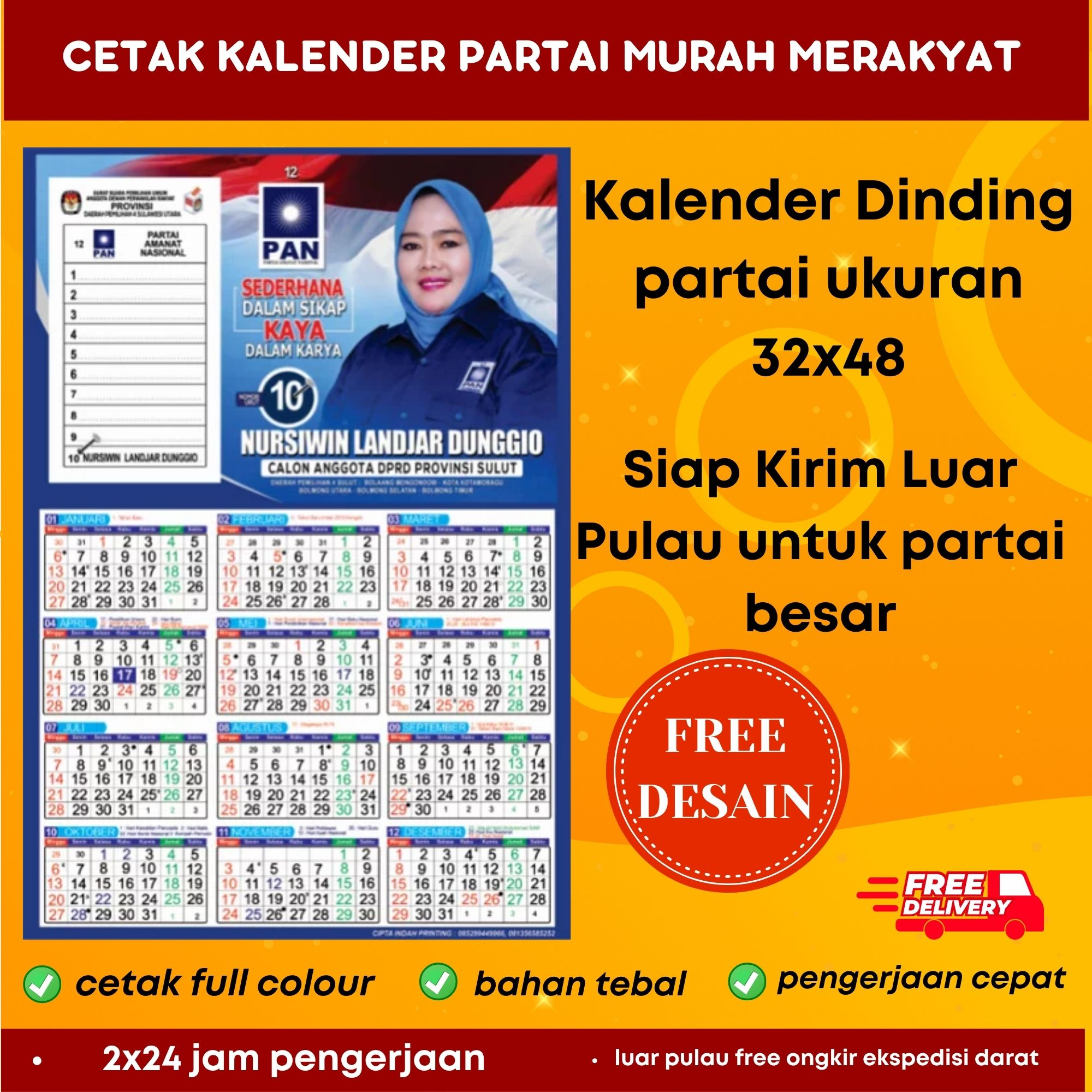 Jual CETAK KALENDER DINDING PARTAI 2024 CUSTOM DUPLEX 310GSM 2000PCS ...
