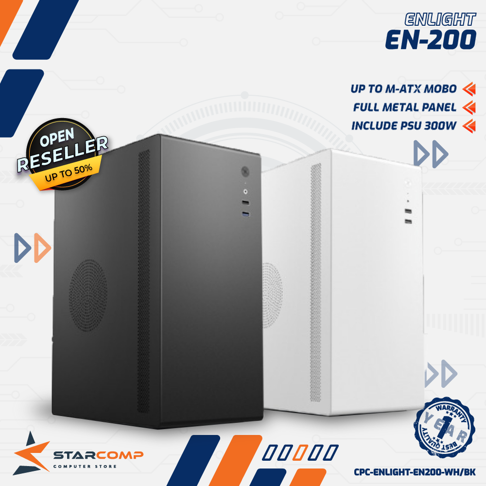 Jual ENLIGHT EN 200 + PSU 300W Black / White M-Atx Slim Case EN200 ...