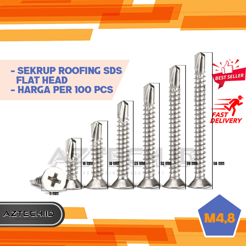 Jual Sekrup roofing sds baja ringan flat head 100pc | Shopee Indonesia