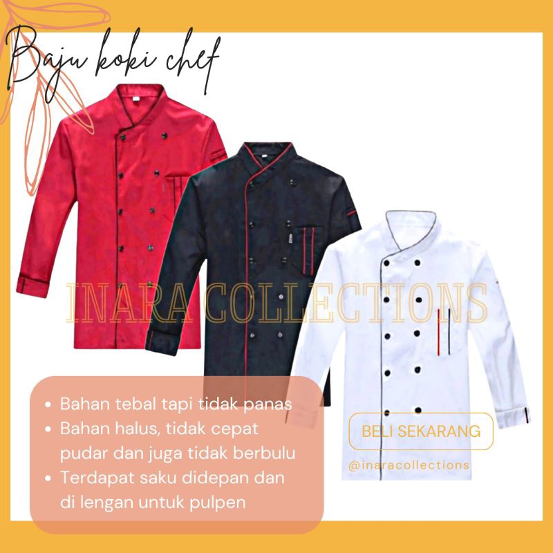 Jual Baju Seragam Koki Jacket Chef lengan panjang untuk pria wanita ...