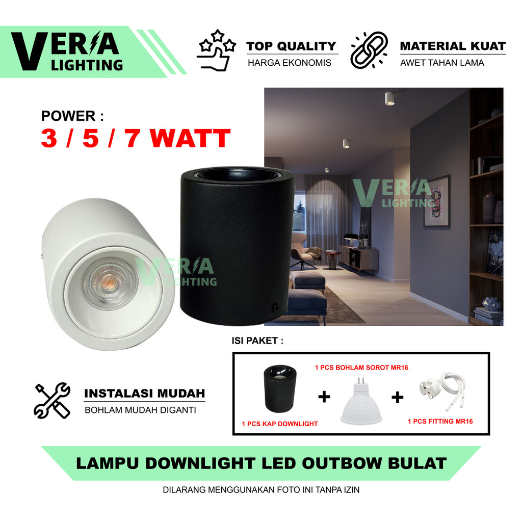 Jual Downlight Outbow Spotlight LED Bulat Kotak 3W 5W 7W Kap Lampu Sorot Tempel Plafon 3/5/7 ...