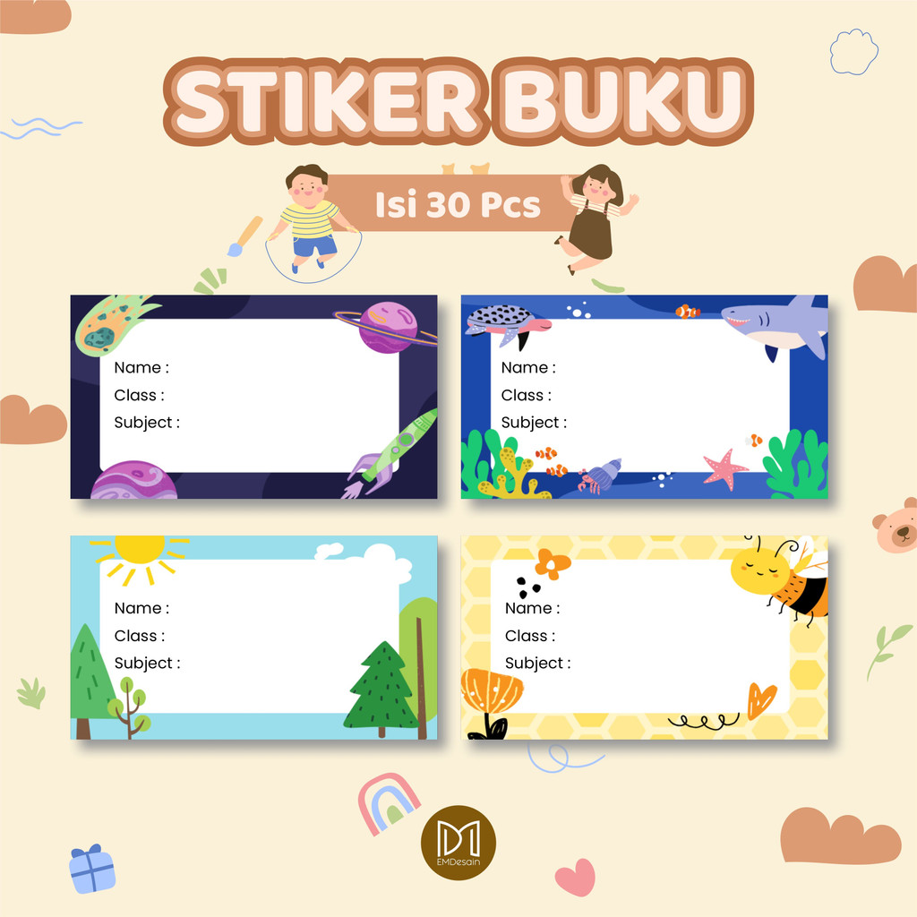 Jual ( 30 PCS ) STICKER LABEL BUKU PELAJARAN / MOTIF CUTE LUCU ANAK ...