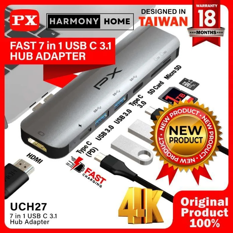 Jual Hub Converter Type C 3.1 to HDMI 4K USB Macbook 7 in 1 PX UCH27 ...