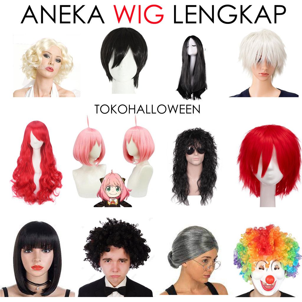 Jual wig anime cosplay afro kribo rambut palsu anya warna merah putih ...