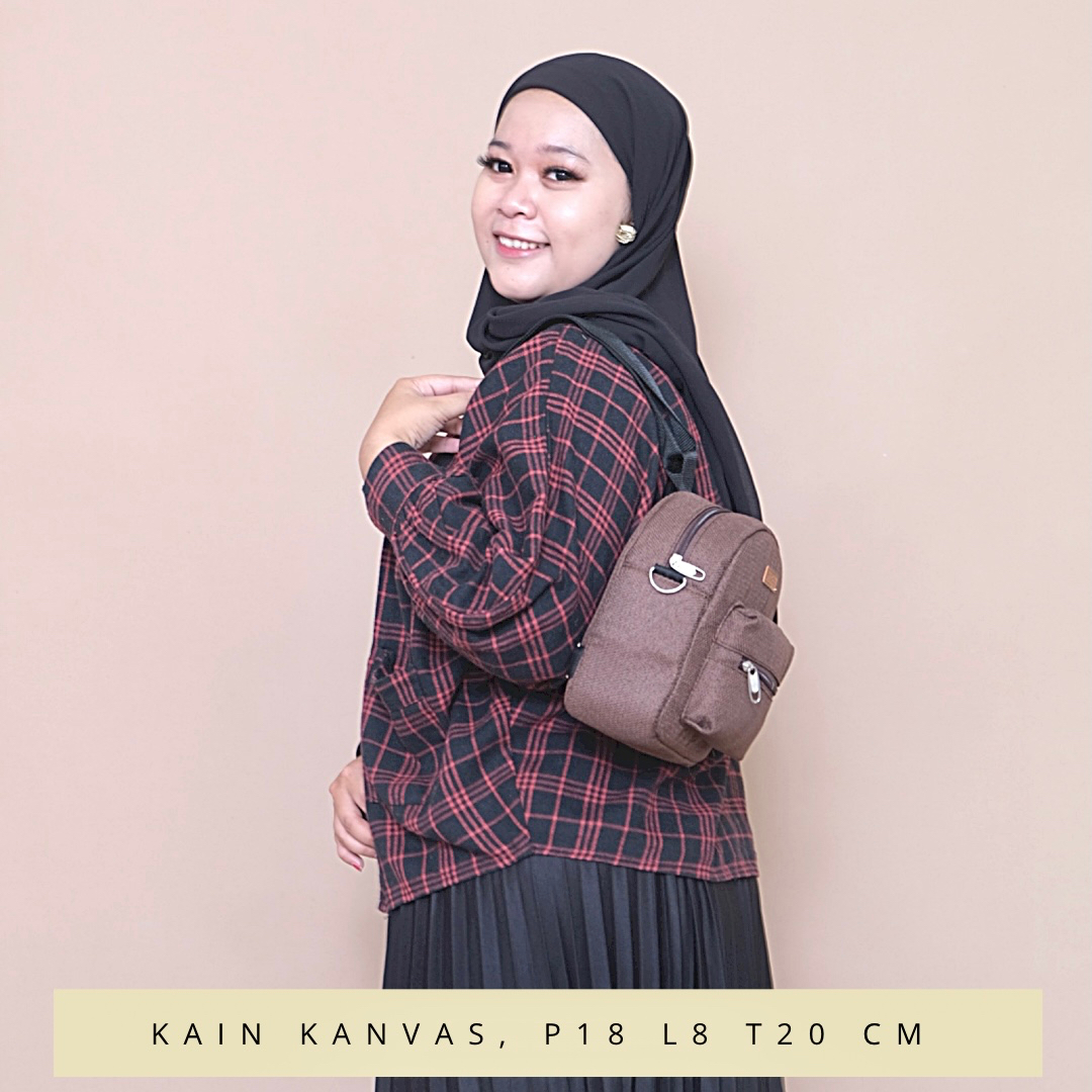 Jual Tas ransel wanita mini kecil kanvas motif garis garis salur tali ...