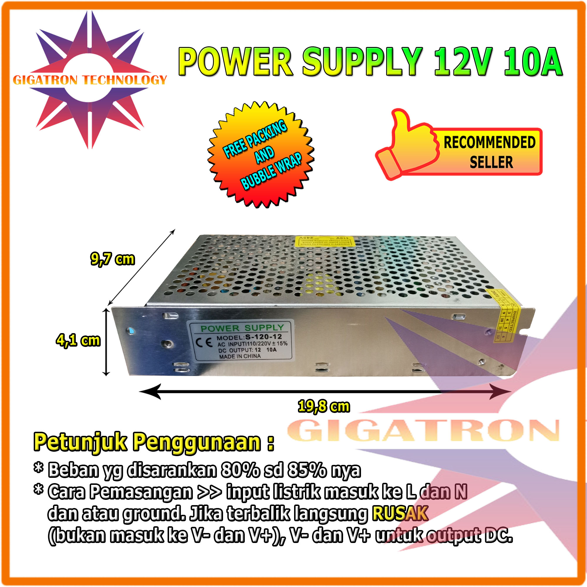 Jual Power Supply Adaptor Switching 12V 10A Body Jaring Trafo Power Supply PSU 12 Volt 10 Ampere ...
