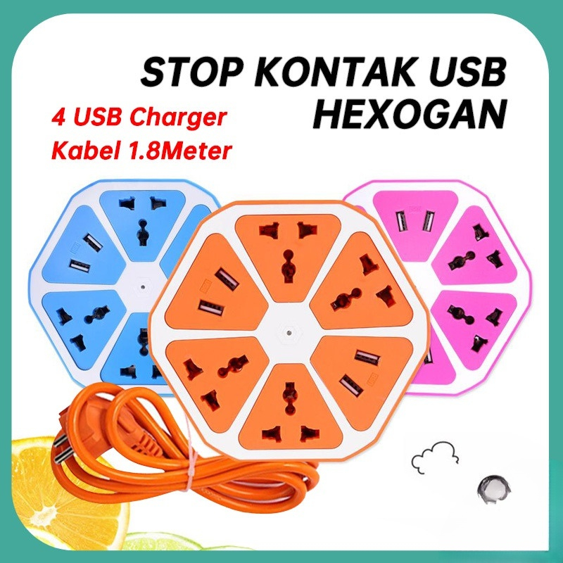 Jual Stop Kontak USB Hexagon Socket/4 USB Colokan Listrik Smart Power | Shopee Indonesia