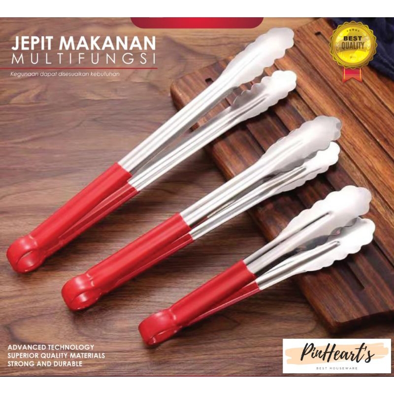 Jual JEPITAN MAKANAN HANDLE KARET GRIP MERAH / CAPITAN STAINLESS STEEL ...