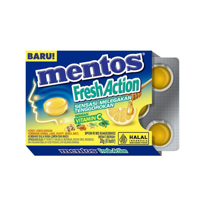 Jual Mentos Fresh Action Vitamin C Honey Lemon Permen Blister 20gr ...