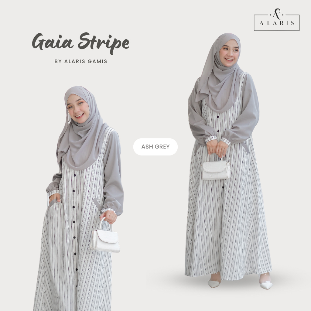 Jual Gaia Stripe / Gamis Katun Salur / Gamis Garis Garis / Gamis Casual / Casual Dress / Gamis ...