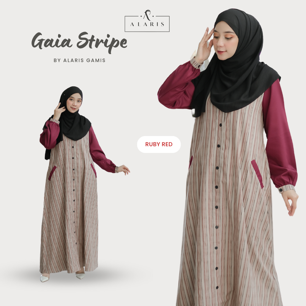 Jual Gaia Stripe / Gamis Katun Salur / Gamis Garis Garis / Gamis Casual / Casual Dress / Gamis ...