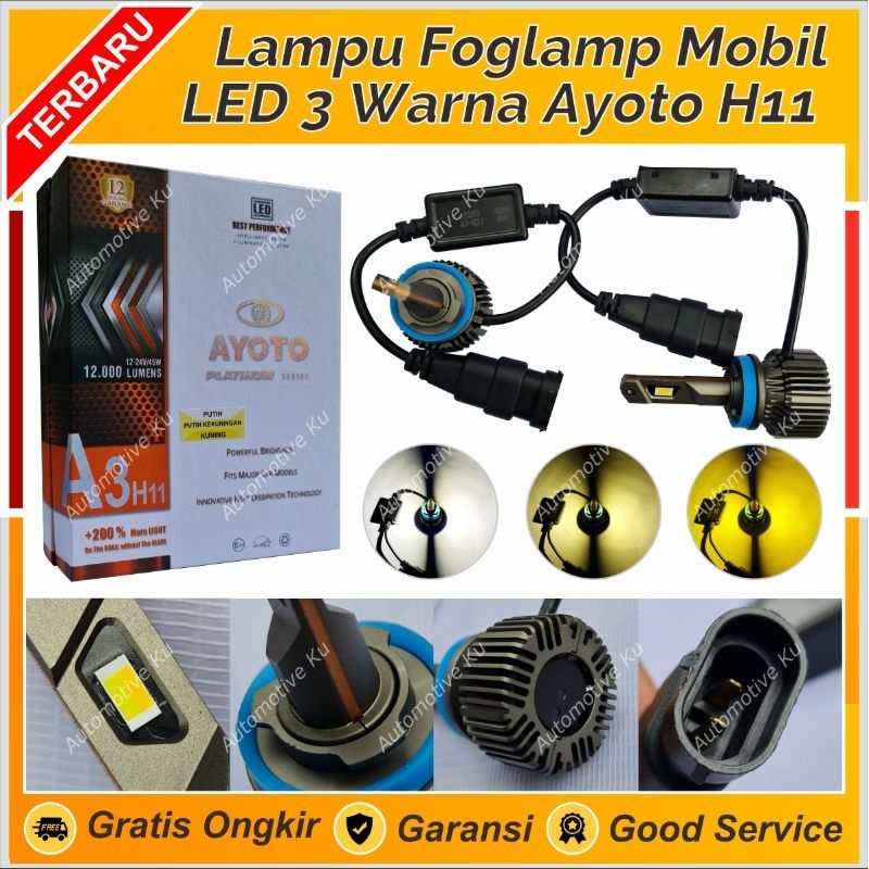 Jual LAMPU KABUT FOGLAMP AYOTO H11 PUTIH & KUNING SINAR SUPER TERANG AWET HEMAT DAYA TEMBUS ...