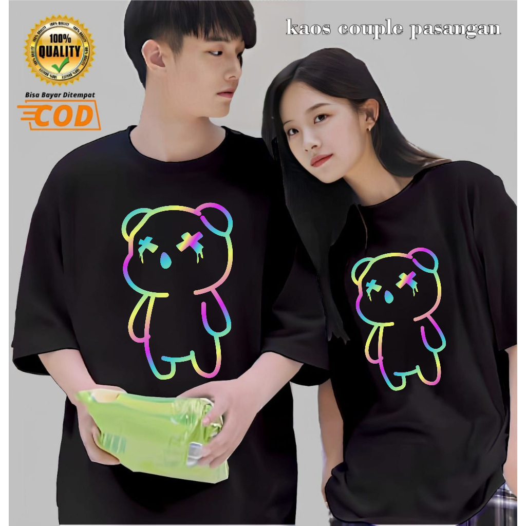 Jual Baju Kaos Distro Couple Pacar Bear Rainbown Pria Wanita Katun ...