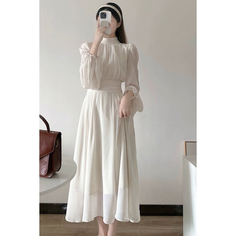 Jual [ Retro Series ] Turtle Neck High Waist Korean Chiffon Retro Dress ...