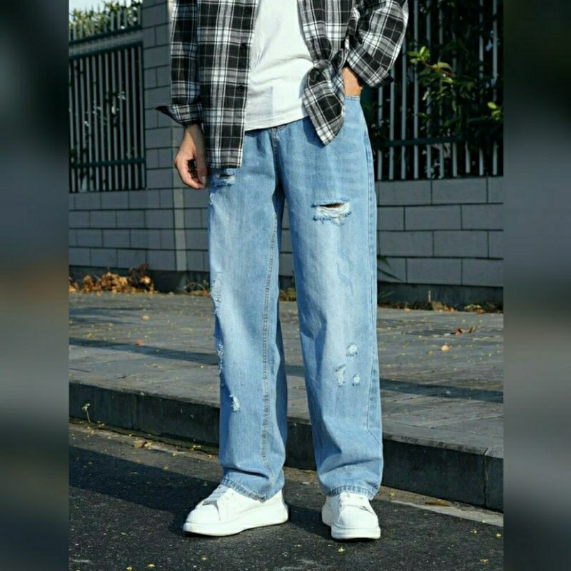 Jual CELANA SOBEK PRIA RIPPED JEANS ROBEK STANDAR REGULER BASIC JINS ...