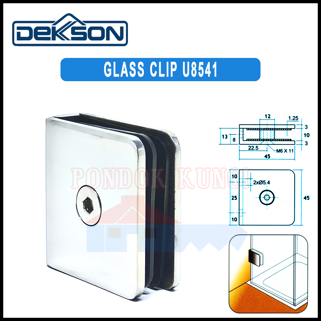 Jual Glass Clip U Dekkson GC U 8541 Glass to Floor Connector Clip U Shaped Dekson | Shopee Indonesia