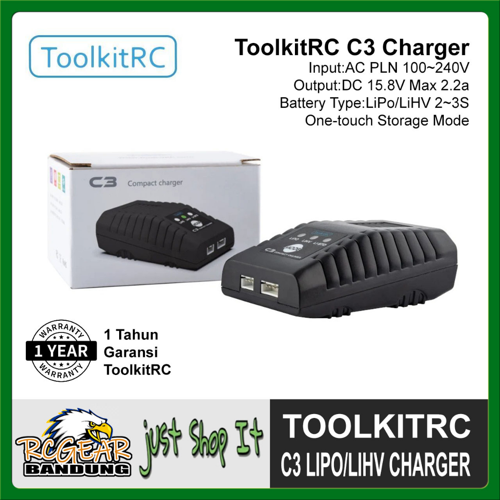 Jual ToolkitRC C3 Compact AC Balance Charger 2-3S Lipo LiHV Storage ...