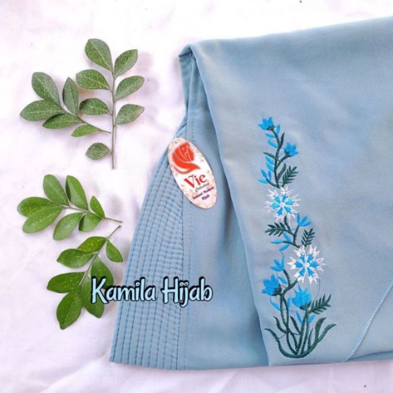 Jual (COD) Khimar 2 Layer Ceruty Premium Hijab Bordir Bunga Melati ...