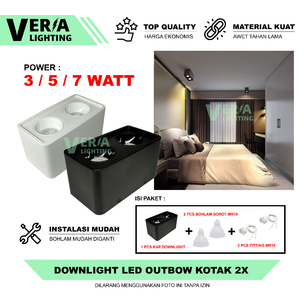 Jual Downlight Outbow Spotlight LED Bulat 2 x 3W 5W 7W Kap Lampu Sorot ...