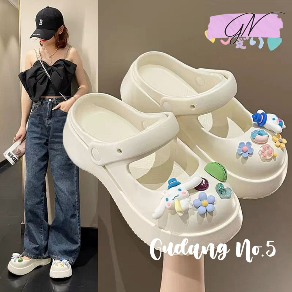 Jual GN-2308-9 Sandal Selop Sandal Crocs Fashion Wanita Dengan Jibbitz ...