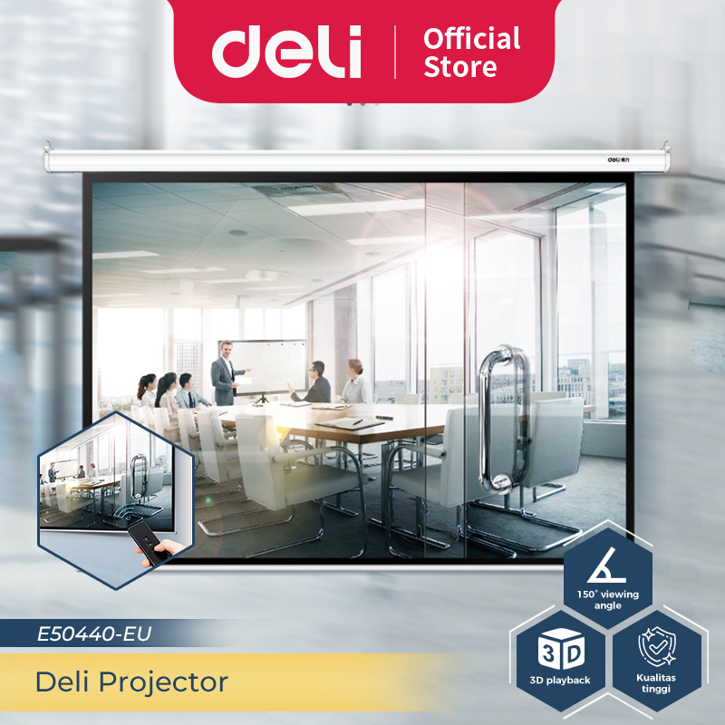 Jual Deli Automatic Screen Projector Layar Proyektor Otomatis 100 inch ...