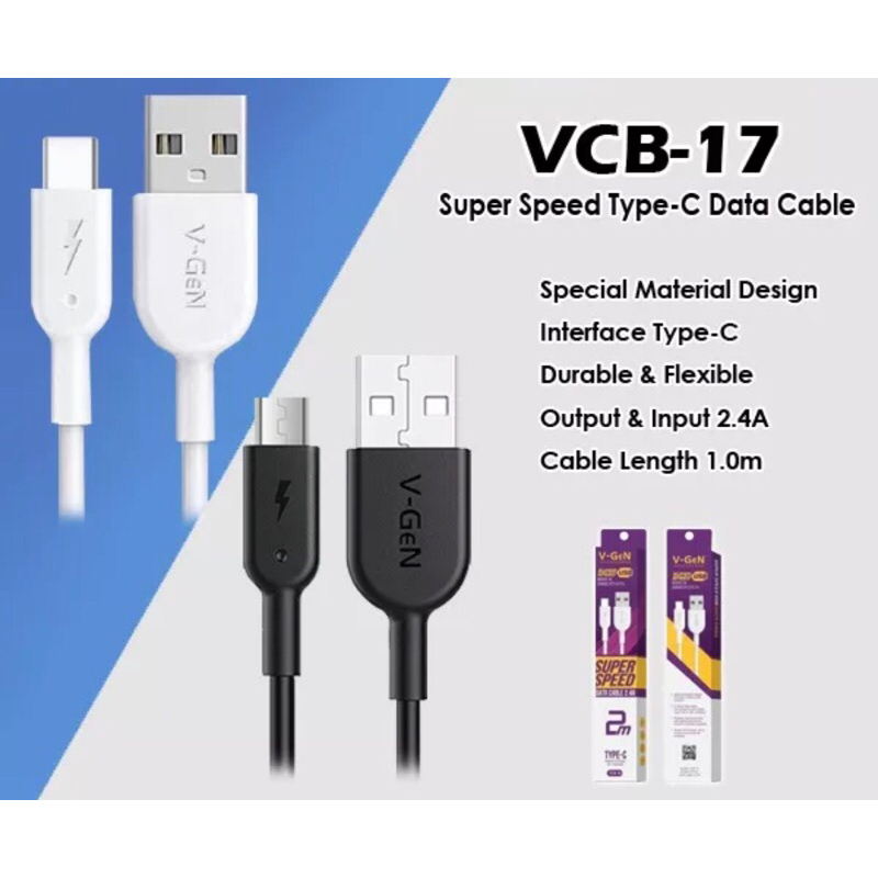 Jual Kabel ORIGINAL V-GEN TYPE-C 3A Super Speed VCB-55 / VCB-17 / VCB ...