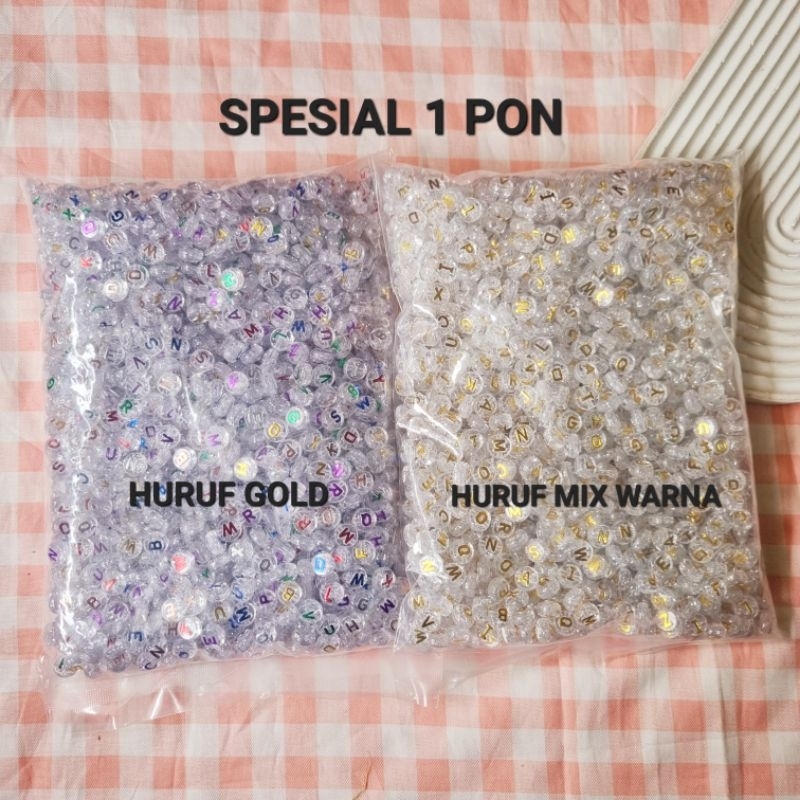 Jual 1 PON MOTE Huruf Bulat Pipih Manik Alfabet Mote Huruf Kotak ...