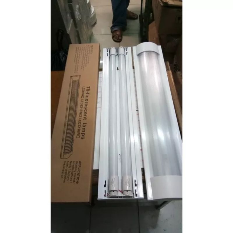 Jual kap lampu rm mika tl t8 slim outbow cover set 2x18 2x8 watt 60 cm ...