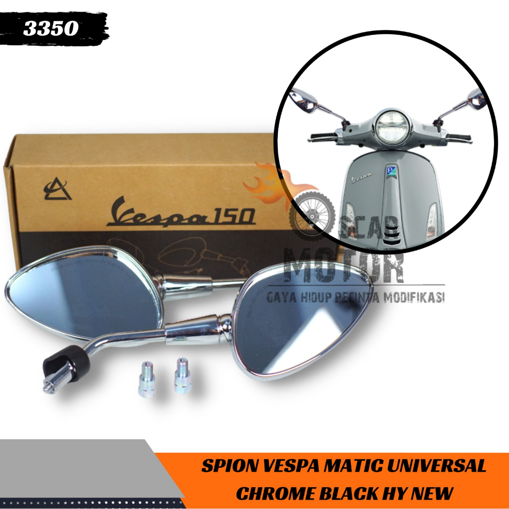 Jual Spion Vespa Matic Universal Semua Motor Chrome Black HY New ...