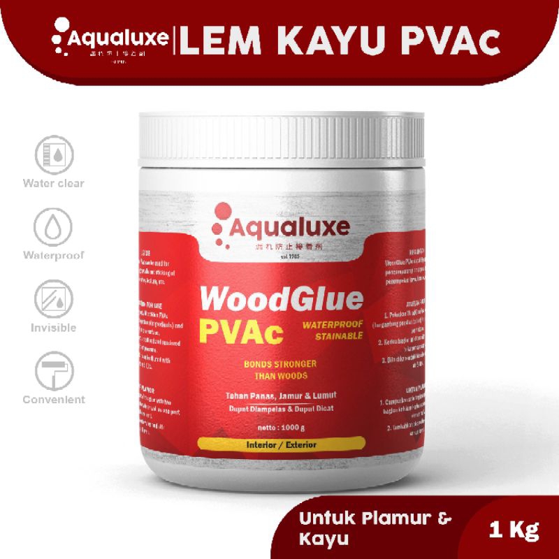 Jual Aqualuxe Lem Kayu PVAc 1kg Untuk Plamir Kayu Tembok Kertas Lem ...