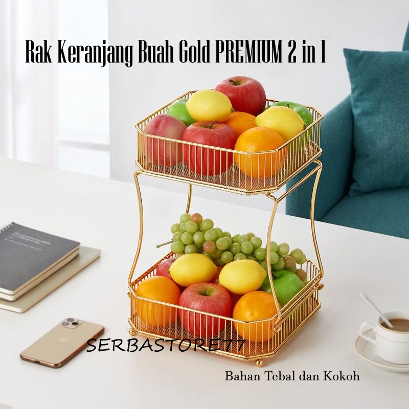 Jual Rak Keranjang Buah Gold PREMIUM 2 in 1 / Rak Tempat Buah Estetik ...